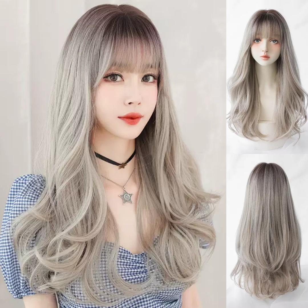 INSTOCK ★Silver Ash Grey Gradient★ Korean Airy Bangs Natural Long Curl ...