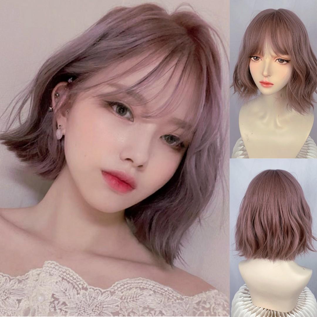 INSTOCK ★Purple★ Korean Airy Bangs Short Wavy Curly Wig Hair [Adjustab ...